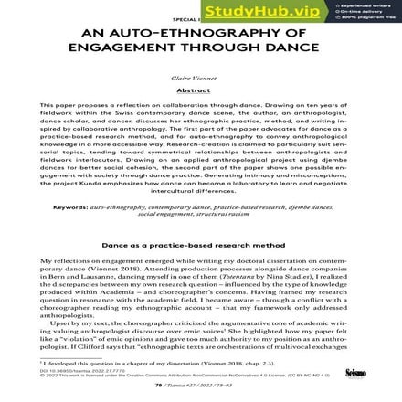 Auto-Ethnography Of Engagement Through Dance | PDF