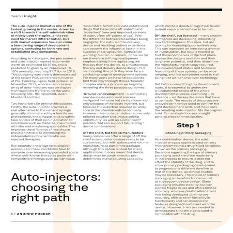 Auto-injectors: choosing the right path | Insight, issue 2 | PDF
