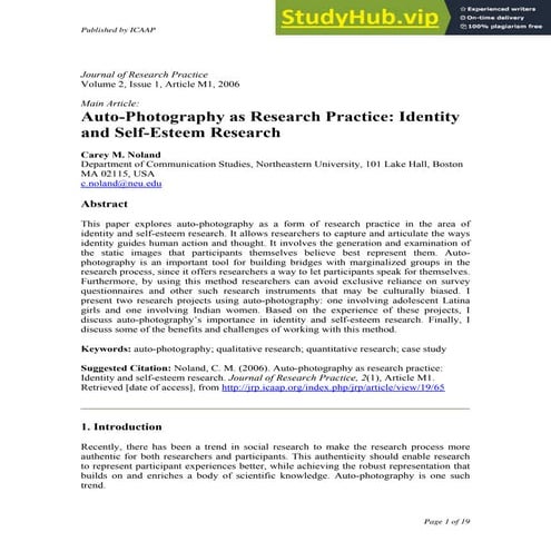 Auto-Photography As Research Practice Identity And Self-Esteem Research ...