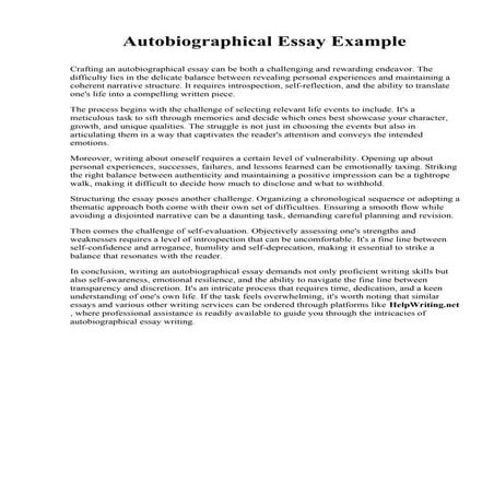 Autobiographical Essay Example. Lakeview College of Nursing | PDF