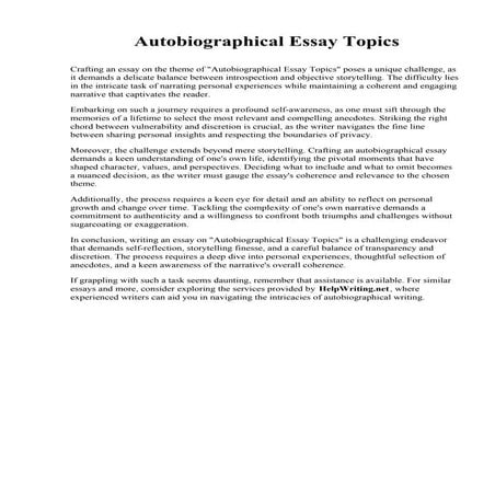 Autobiographical Essay Topics. Northwestern California University ...