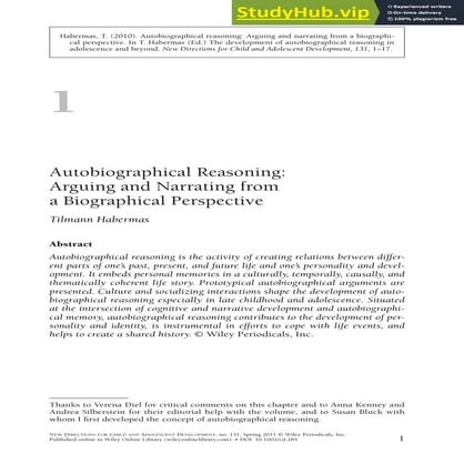 Autobiographical Reasoning Arguing And Narrating From A Biographical ...