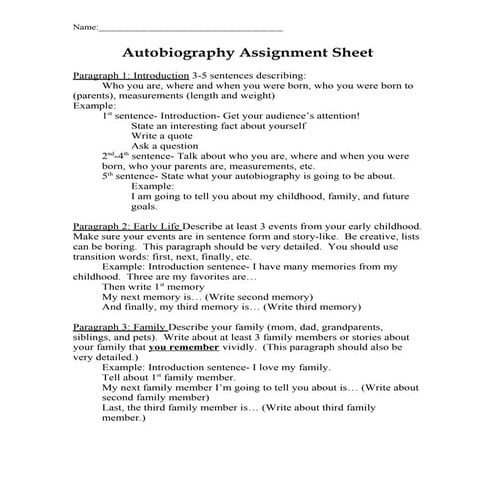 Autobiography assignment sheet | DOC