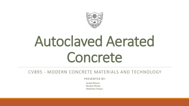 Autoclaved Aerated Concrete Bricks (AAC) Seminar Report. | DOCX