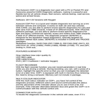 Autocom cdp plus for cars trucks generic 3 in 1 | PDF