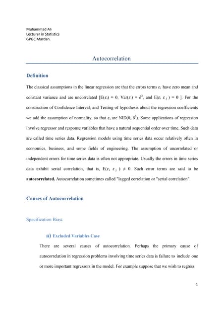 Autocorrelation- Concept, Causes and Consequences | PPT