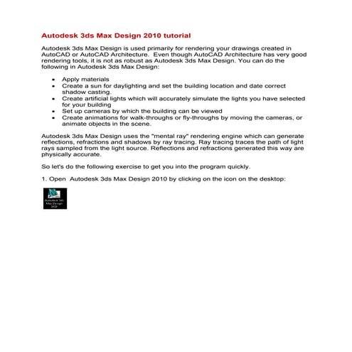 Autodesk 3ds max design 2010 tutorial | PDF