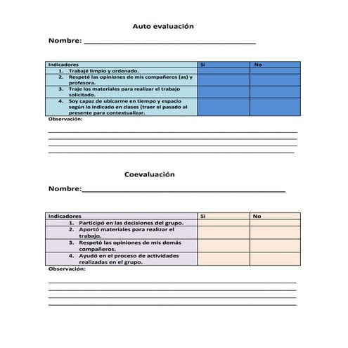 Auto evaluación | DOCX
