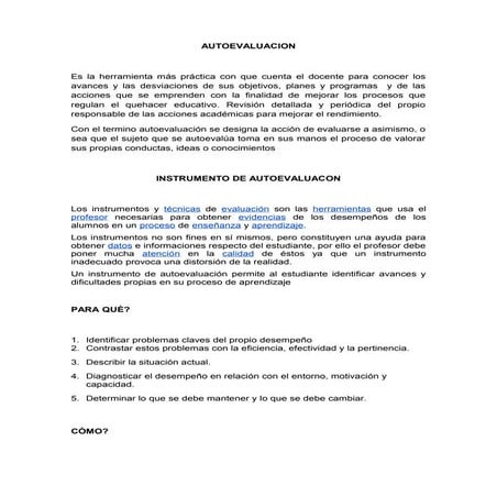 Formato dos de autoevaluación del estudiante | PDF