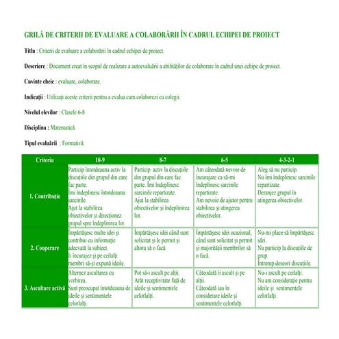 Autoevaluarea colaborarii | DOC