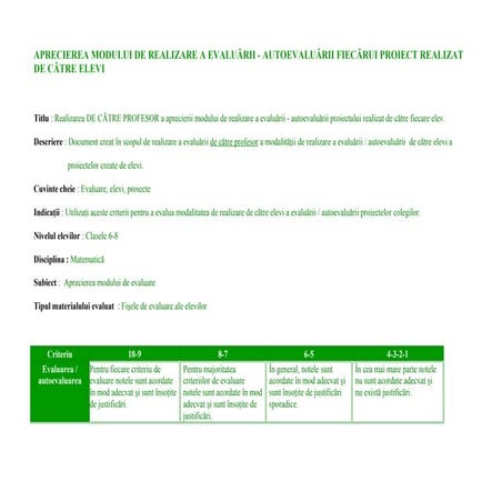 Autoevaluarea proiectului | DOC
