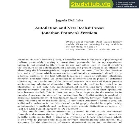 Autofiction And New Realist Prose Jonathan Franzen S Quot Freedom Quot ...