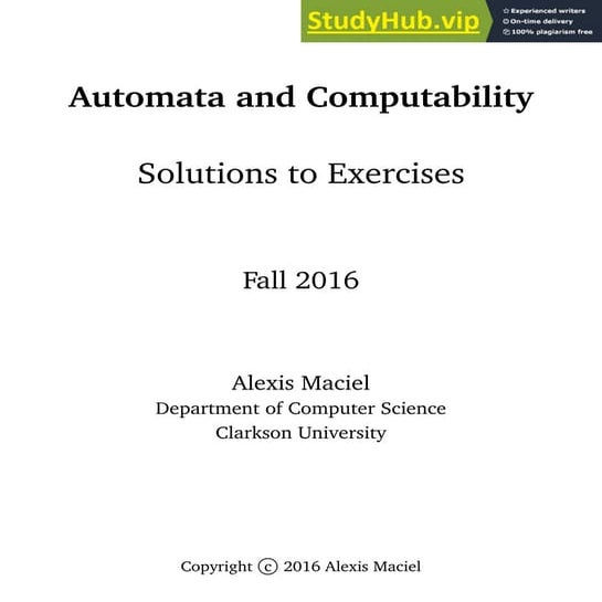 Automata And Computability Solutions To Exercises Fall 2016 Pdf 
