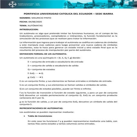 Automatas su definicion y tipos con ejemplos | PDF
