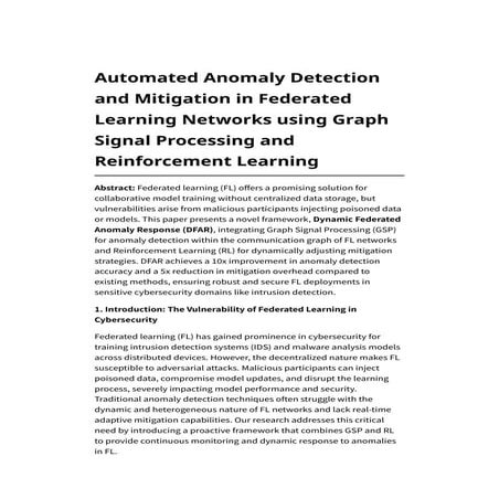 Automated Anomaly Detection and Mitigation in Federated Learning Networks using Graph Signal ...