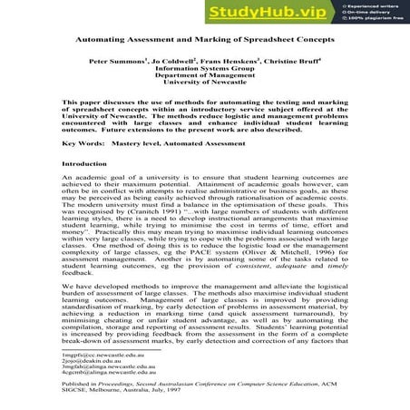 Automated Assessment And Marking Of Spreadsheet Concepts | PDF | Educational Assessment | Education