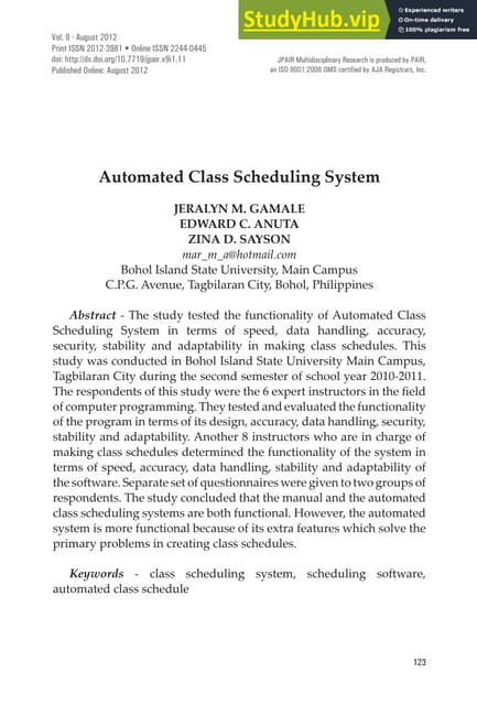 Development of an Automated Faculty Loading, Room Utilization, Subject ...