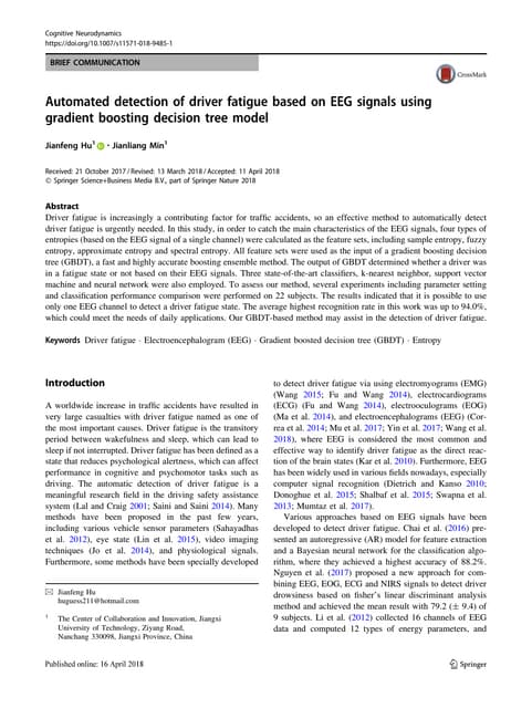 Automated Detection Of Driver Fatigue Based On Eeg Signals Using Gradient Boosting Decision Tree