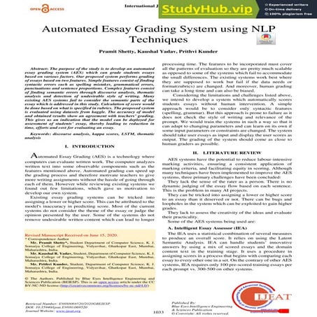 Automated Essay Grading System Using NLP Techniques | PDF