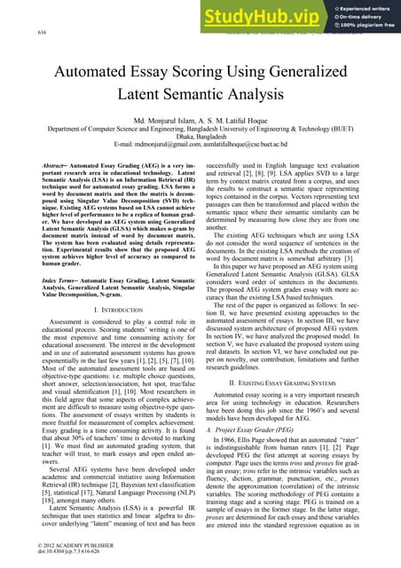 Automated Essay Scoring Using Generalized Latent Semantic Analysis Pdf