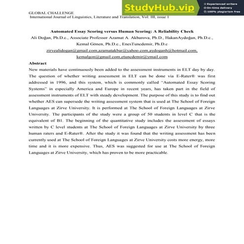 Automated Essay Scoring Versus Human Scoring A Reliability Check Pdf