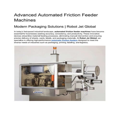 Advanced Automated Friction Feeder Machines | PDF