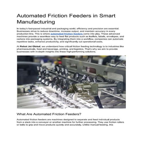 Automated Friction Feeders in Manufacturing | PDF