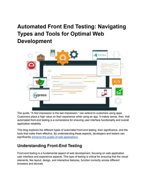 Automated Front End Testing Navigating Types And Tools For Optimal Web Developmentpdf 0161
