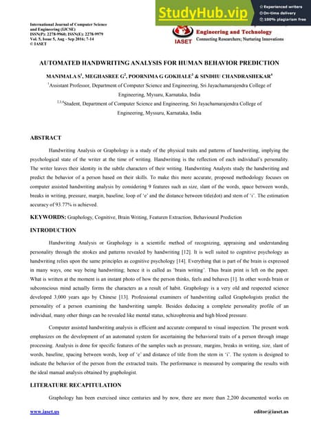 MENTAL HEALTH ANALYSIS USING HANDWRITING BY GENERATING WRITING PROMPTS | PDF | Brain and Nervous ...