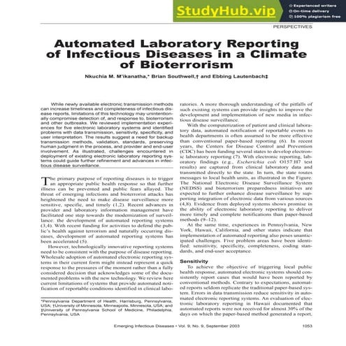 Automated Laboratory Reporting of Infectious Diseases in a Climate of ...