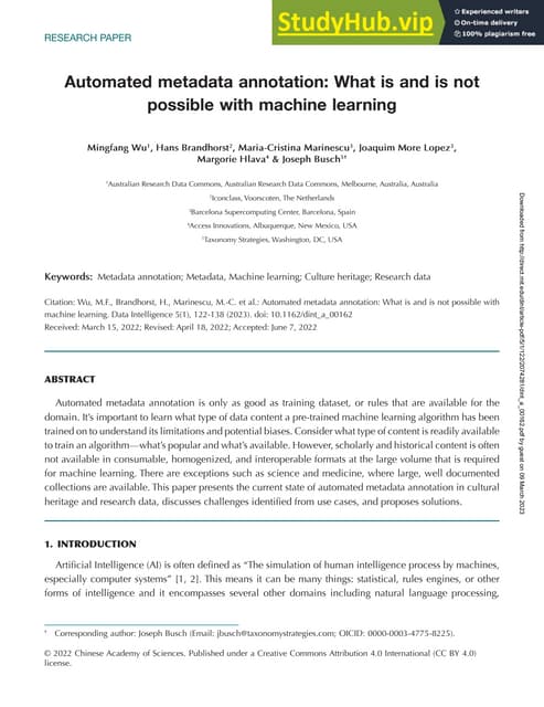 Automated Metadata Annotation What Is And Is Not Possible With Machine