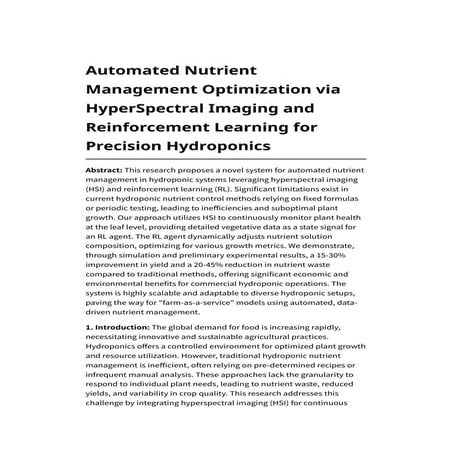 Automated Nutrient Management Optimization via HyperSpectral Imaging and Reinforcement Learning ...