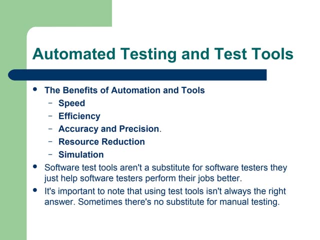 Software Automated Testing And Tools Ppt