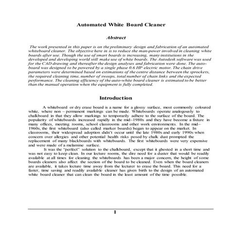 Automated white board cleaner | DOCX | Homework and Study | Education