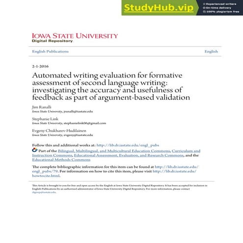 Automated Writing Evaluation For Formative Assessment Of Second ...