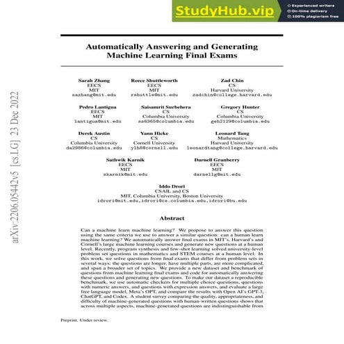 Automatically Answering And Generating Machine Learning Final Exams | PDF