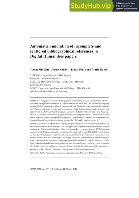 Annotated Bibliographical Reference Corpora In Digital Humanities | PDF