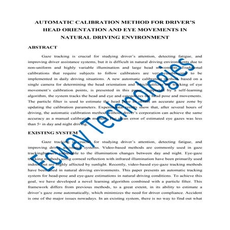 Automatic Calibration Method For Driver S Head Orientation And Eye