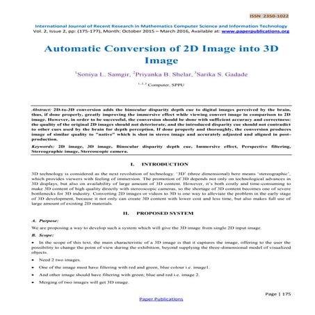 Automatic Conversion of 2D Image into 3D Image | PDF