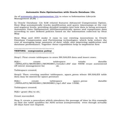 Oracle 12c Automatic Data Optimization (ADO) - ILM | PDF