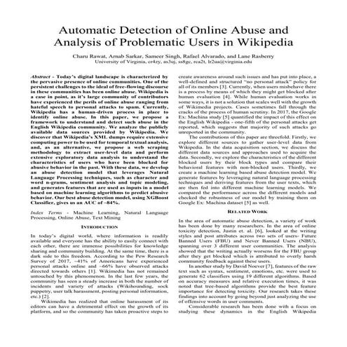 Automatic detection of online abuse and analysis of problematic users in wikipedia | PDF
