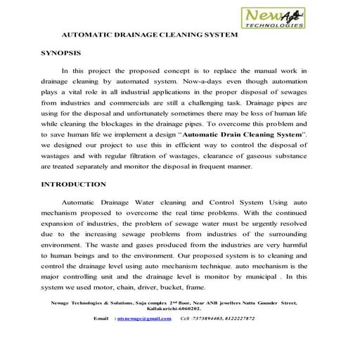 Automatic drainage cleaning system | DOCX
