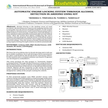 Automatic Engine Locking System Through Alcohol Detection In Arduino