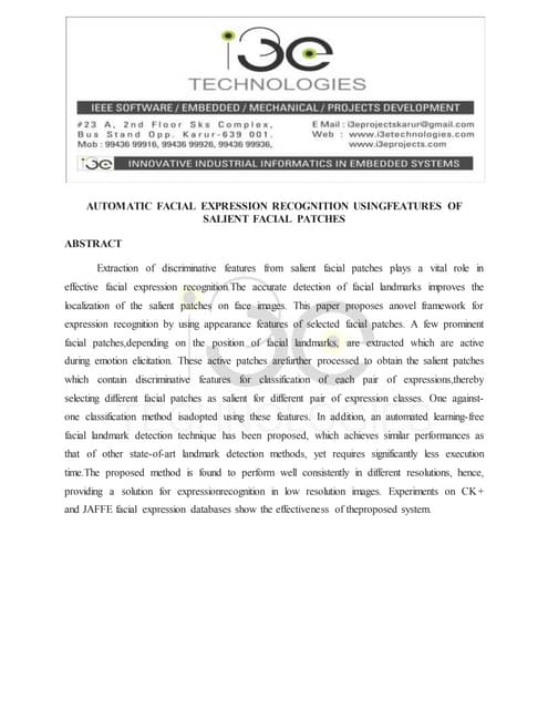 Automatic Facial Expression Recognition Using Features Of Salient Facial Patches Pdf