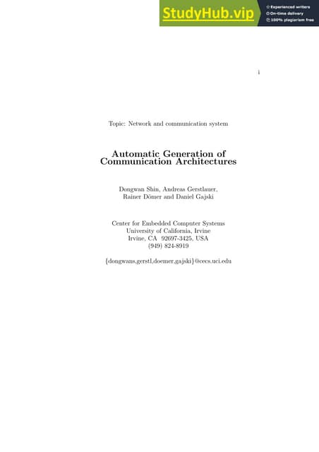 Automatic Generation Of Communication Architectures Pdf