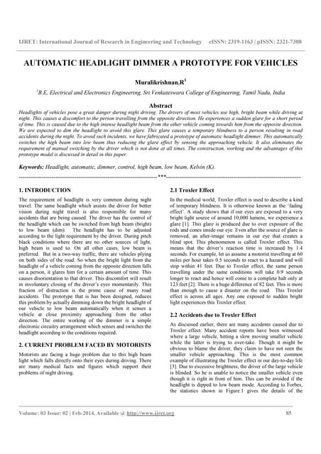 AUTOMATIC HEAD LIGHT DIMMERS | DOCX | Consumer Electronics | Technology & Computing