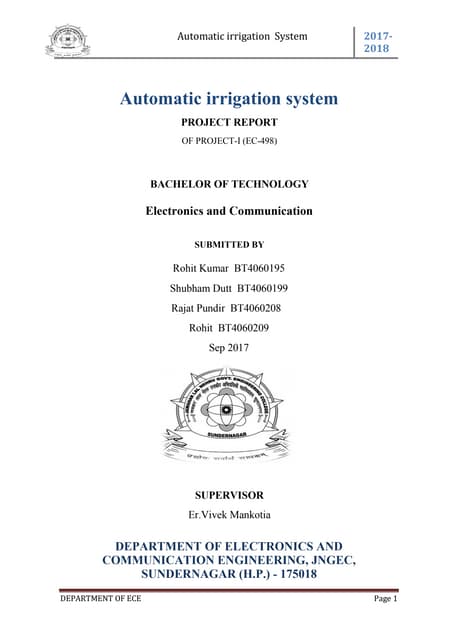 Solar Power Based Automatic Irrigation System Ppt 
