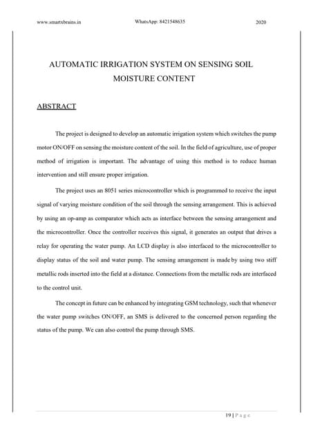 automatic irrigation system by sensing soil moisture content | PPT