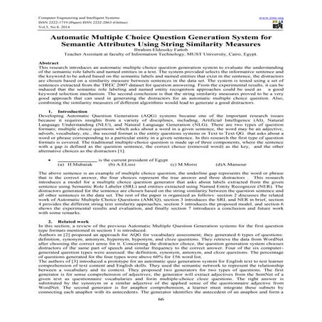 Automatic Multiple Choice Question Generation System For Pdf Computing Technology And Computing