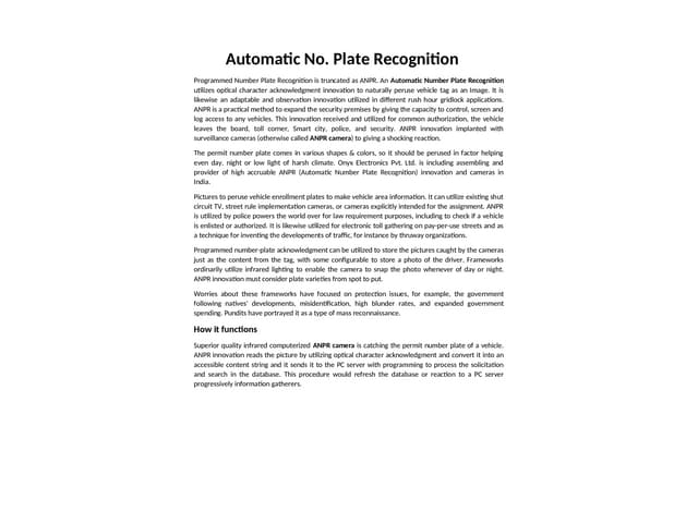 Automatic Number Plate Recognition Ppt Auto Type Automotive